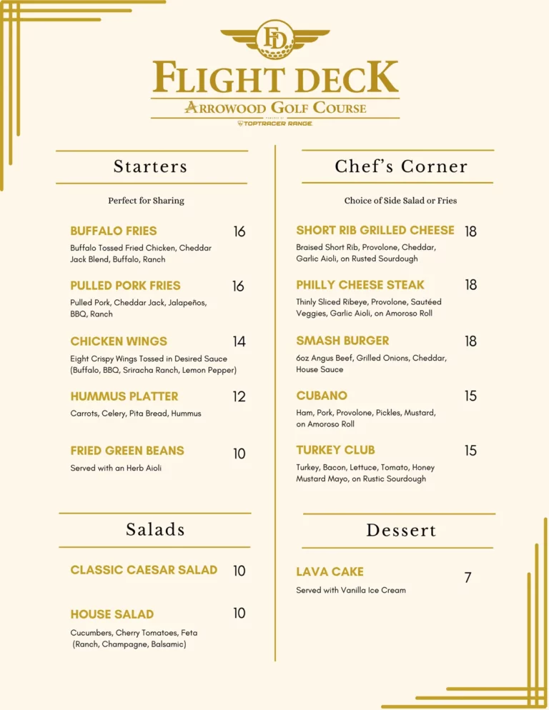 Menu - Arrowood Golf Course