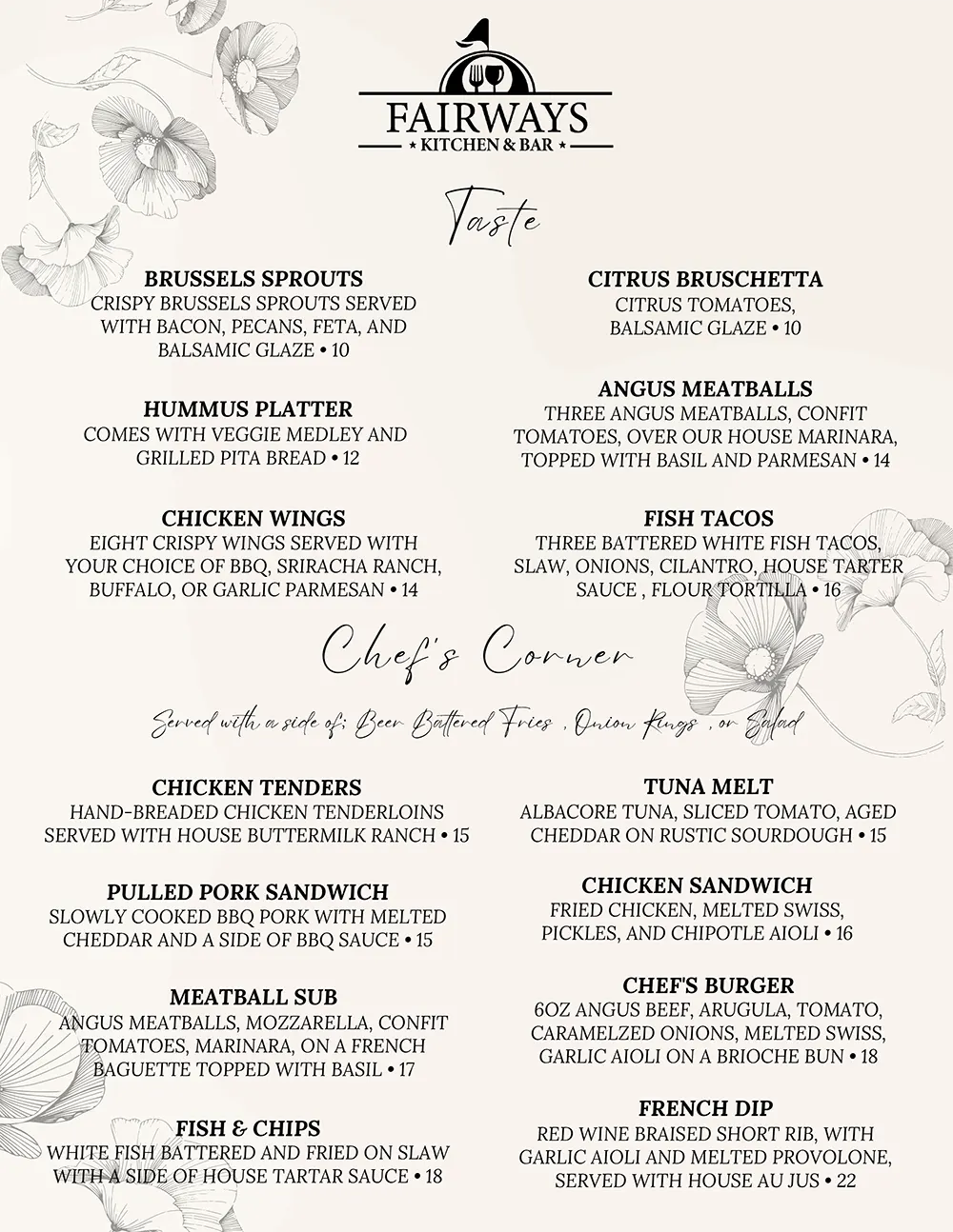 Fairways Menu - Arrowood Golf Course